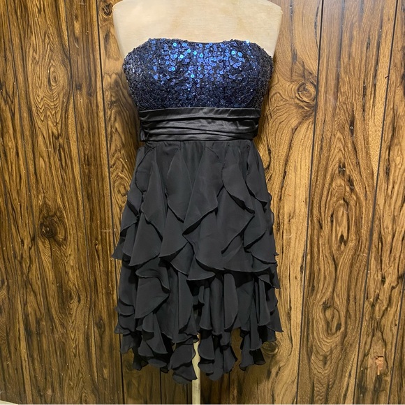 Ruby Rox | Dresses | Ruby Rox Blue And Black Sequins Ruffle Strapless ...